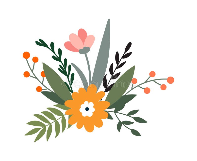 Flower Decor Element Flat Icon Wildflowers Bouquet Stock Vector ...