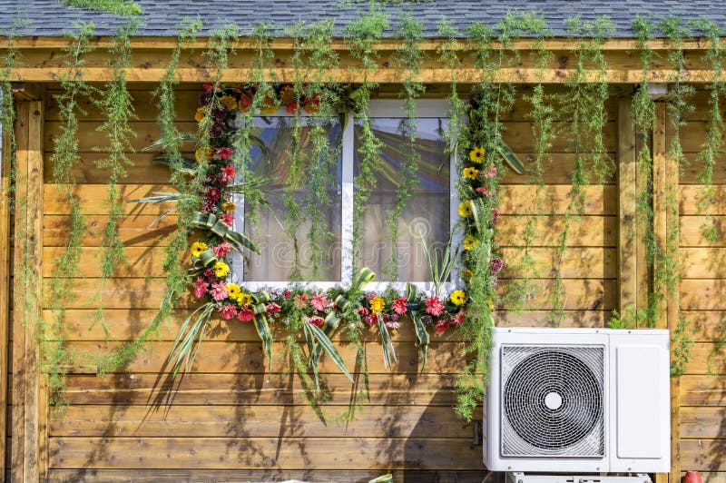 Flower Decorated Exterior Wall Stock Image - Image of house, window ...