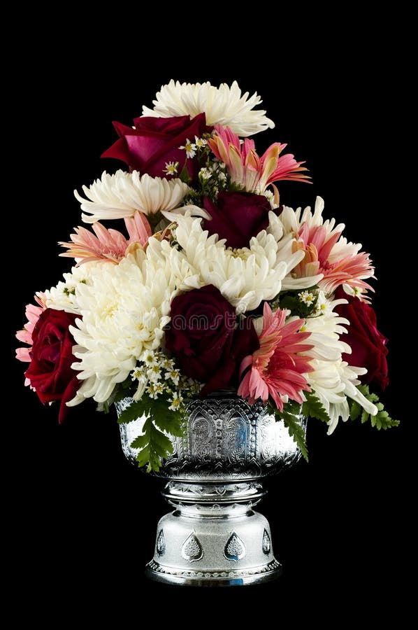 Flower Decorated on Tray with Pedestal Isolated. Stock Image - Image of ...