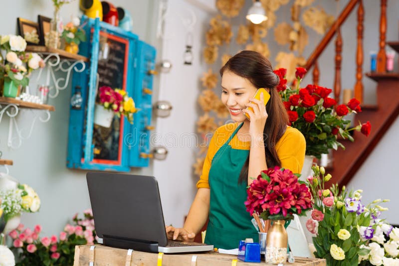 Flower delivery shop stock image. Image of mobile, ethnicity - 46500109