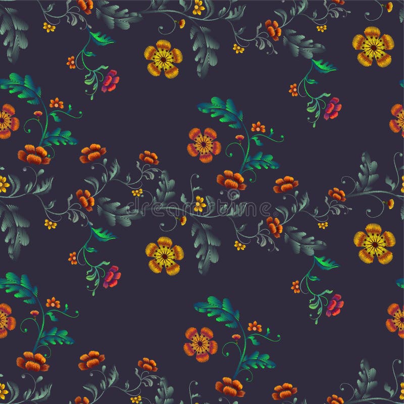 Flower Design Embroidery Seamless Pattern Vector Illustration Stock ...
