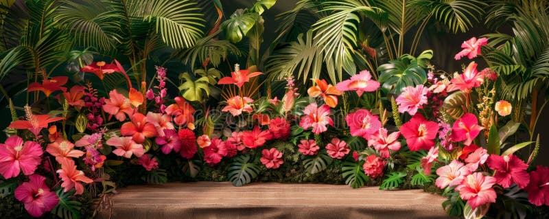 A Flower Display Podium Decorated with a Lush Array of Tropical ...