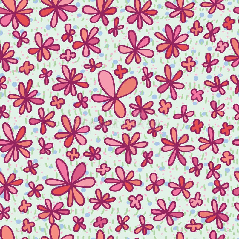 Flower Drawing Pink Seamless Pattern Stock Vector - Illustration of ...