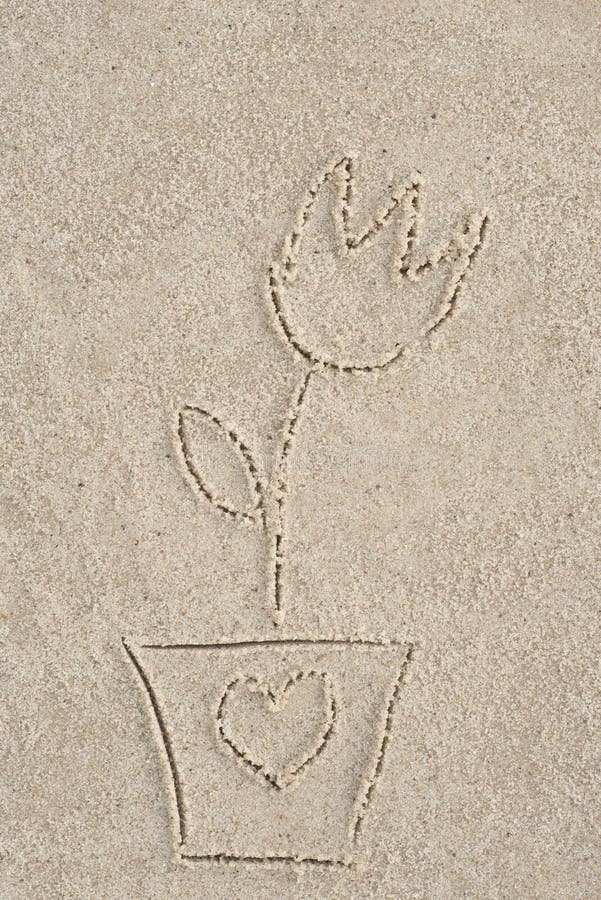 Flower drawing in sand stock photo. Image of romance - 96205656