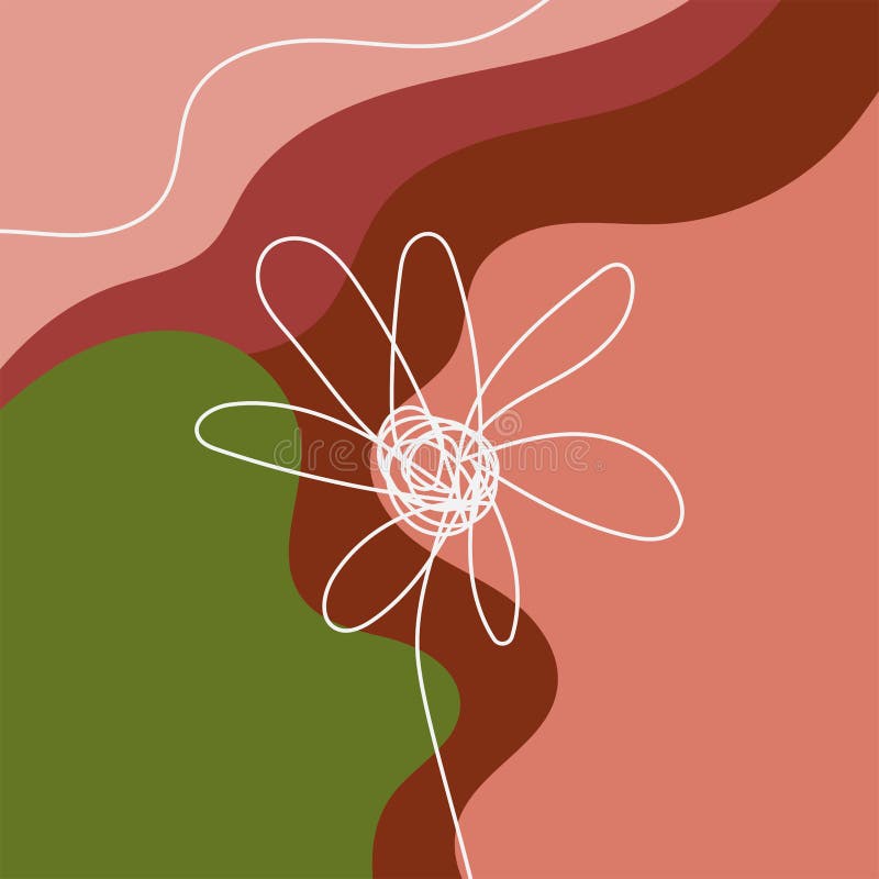 Flower Drawn in Continuous Line on Background with Abstract Shapes ...