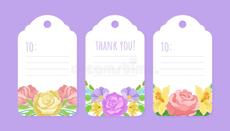 Flower Empty Tag Design with Tender Blossom Vector Template Stock ...