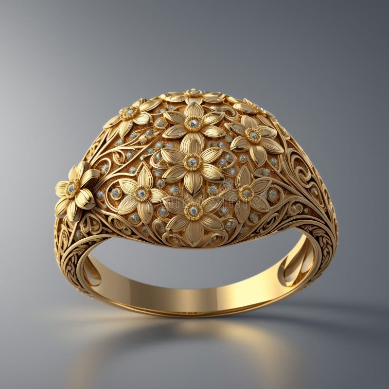 Flower Engraved Ring. Generative AI Stock Illustration - Illustration ...