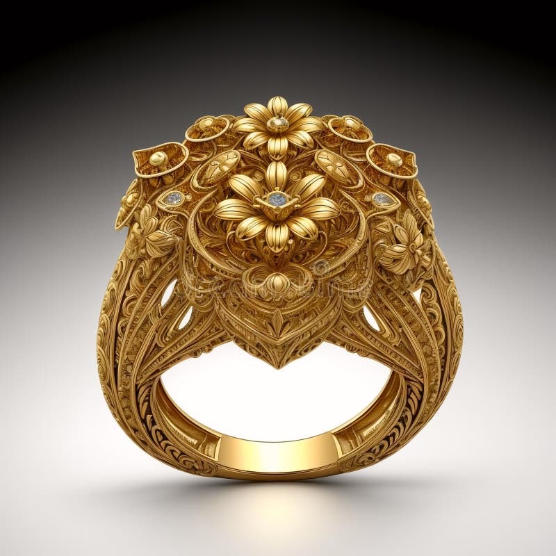 Flower Engraved Ring. Generative AI Stock Illustration - Illustration ...