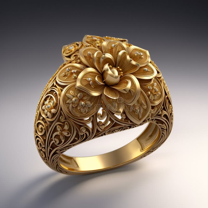 Flower Engraved Ring. Generative AI Stock Illustration - Illustration ...