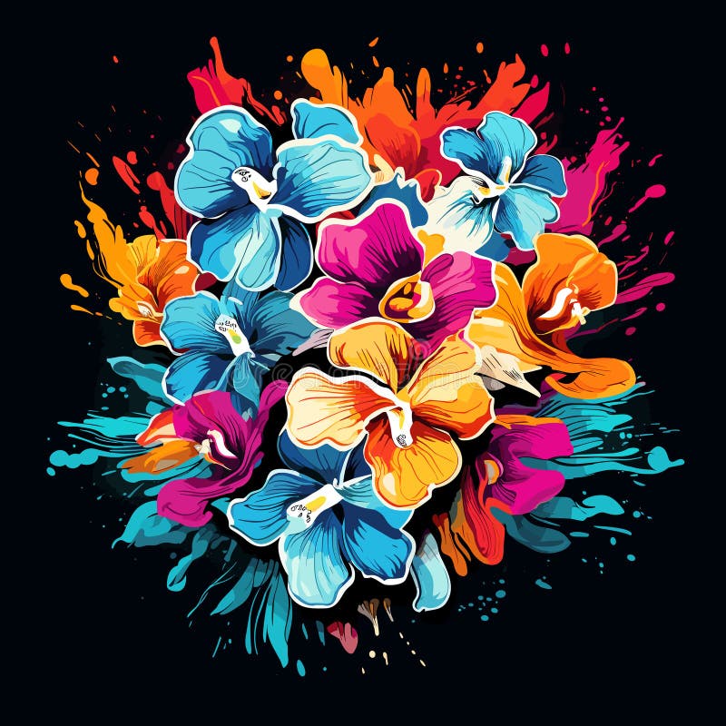 Abstract Colourful Tropical Flowers in Vector Pop Art Style Stock ...
