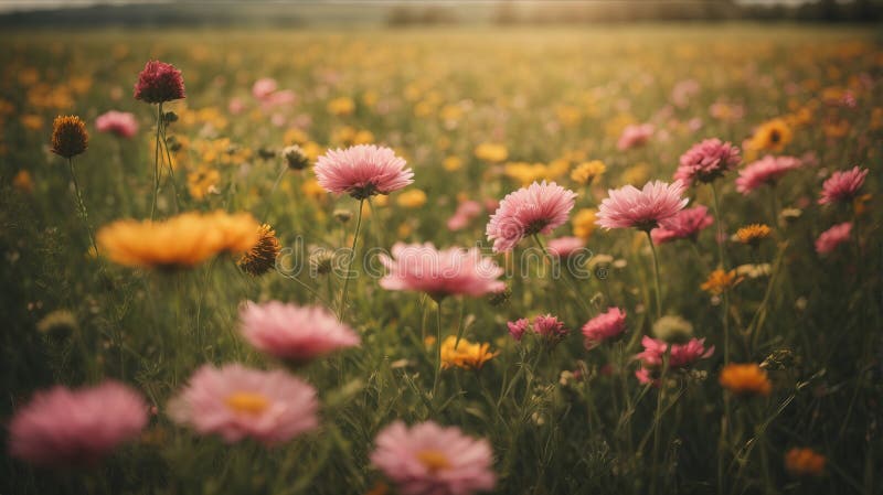 Flower Filled Meadow Background Stock Illustration - Illustration of ...