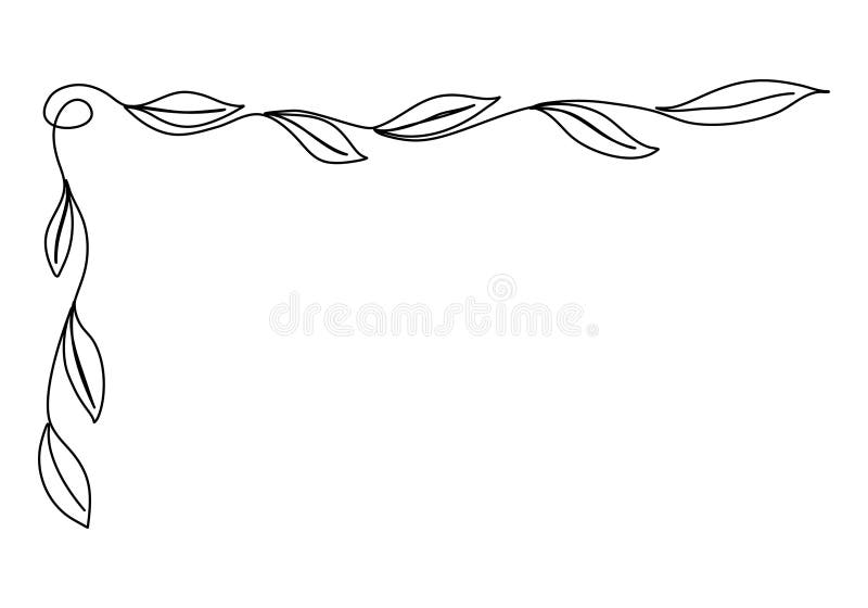 Flower Floral Corner Frame, One Line Drawing Vector Illustration. Stock ...