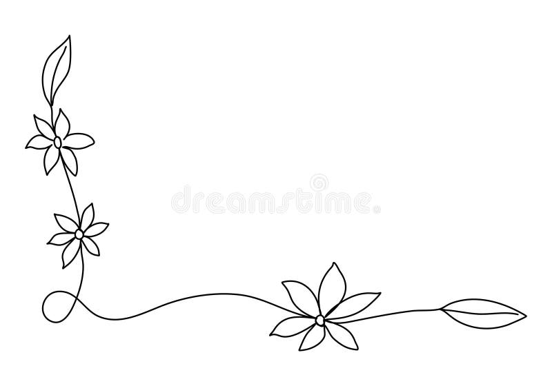 Flower Floral Corner Frame, One Line Drawing Vector Illustration. Stock ...