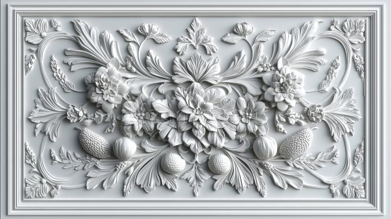 Flower and Foliage Relief Sculpture with Ornate Detailing. Stock Image ...