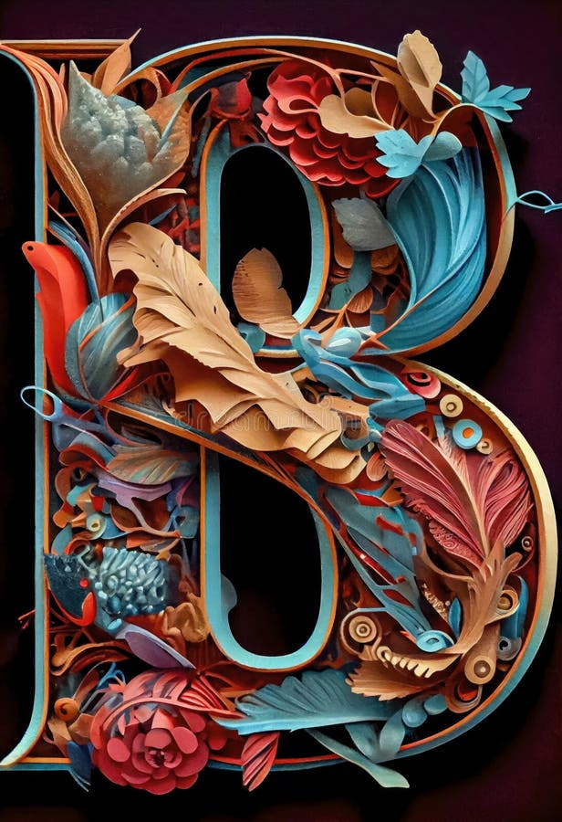 Flower Font Alphabet Letter B. Ia Generative. Stock Illustration ...