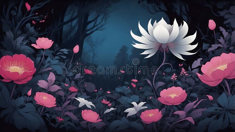 A Flower Forest in an Asian Art Style Stock Illustration - Illustration ...