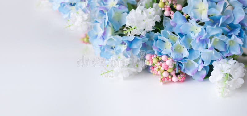 Flower Frame, Banner. Postcard with Blue Hydrangea Flowers on a White ...