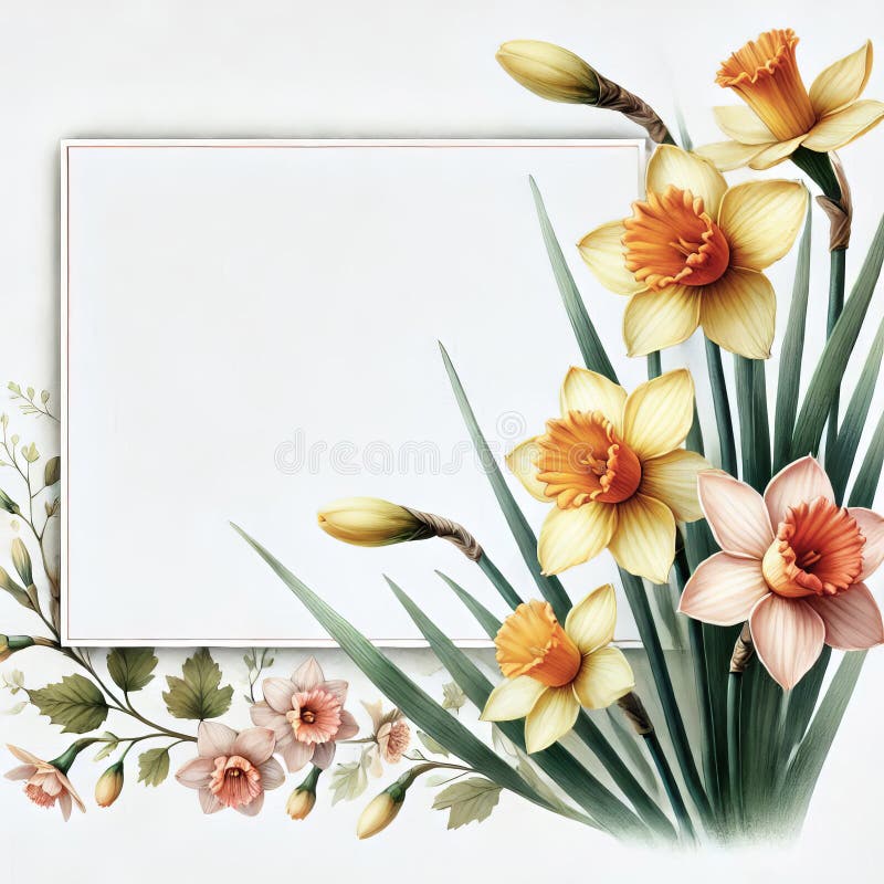 Flower Frame Daffodils White Background Spring Holidays Concept Stock Photos - Free & Royalty ...