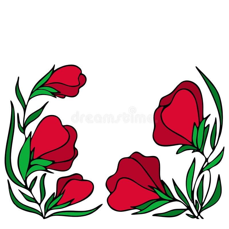 Flower Frame of Large Red Flower Buds on a White Background, Border ...