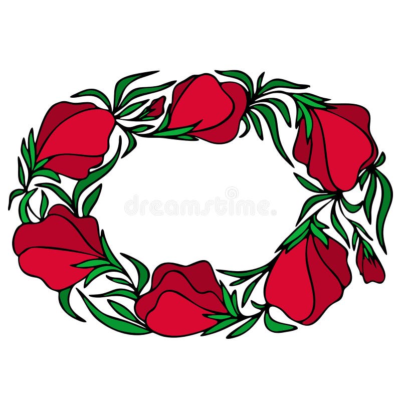 Flower Frame of Large Red Flower Buds on a White Background, Border ...