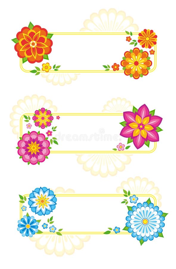 Flower Frames Cute Flowers and Birds Stock Vector - Illustration of ...