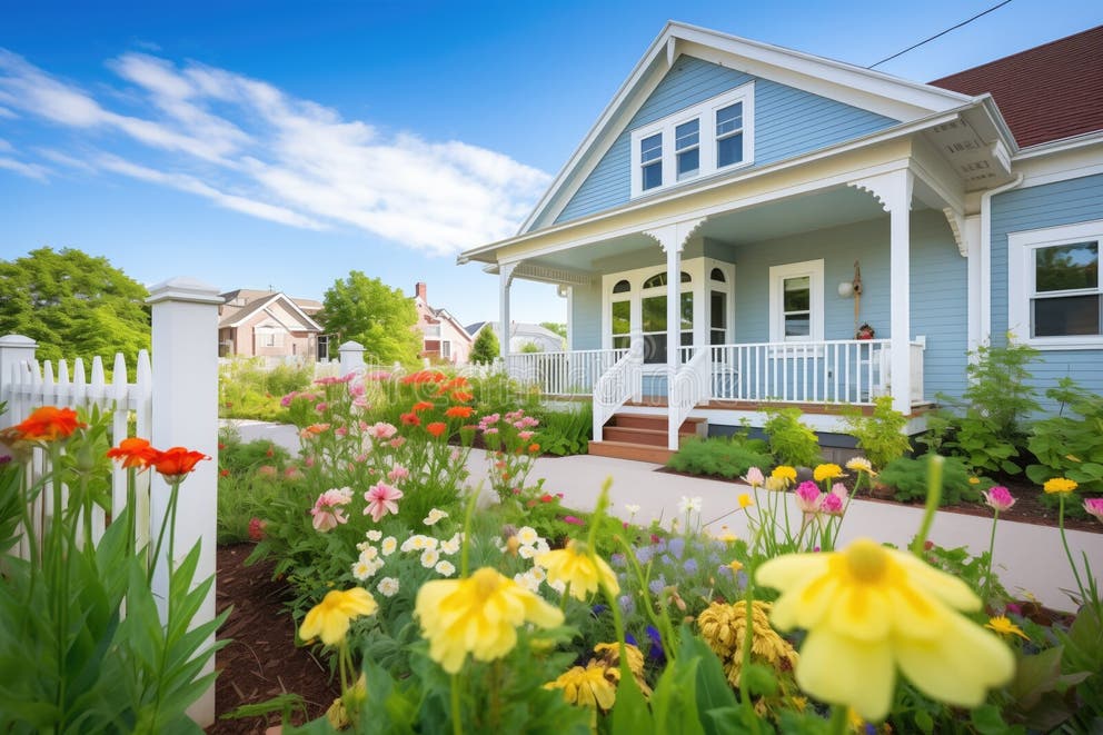 Flower Garden in Front of a Cape Cod House Stock Photo - Image of house ...