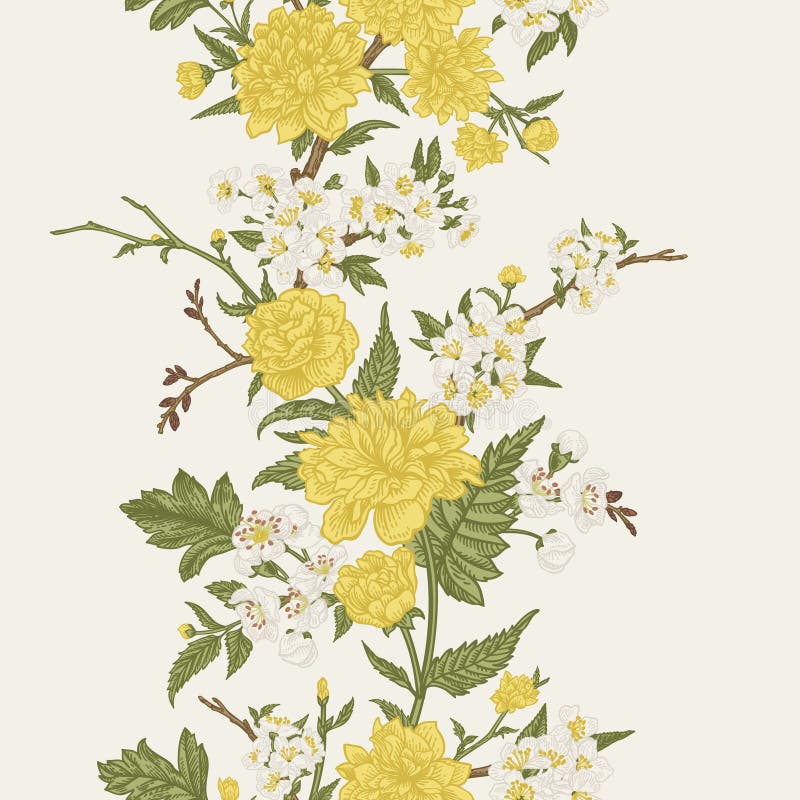 Flower Garland. Vertical Seamless Floral Pattern. Spring Background ...