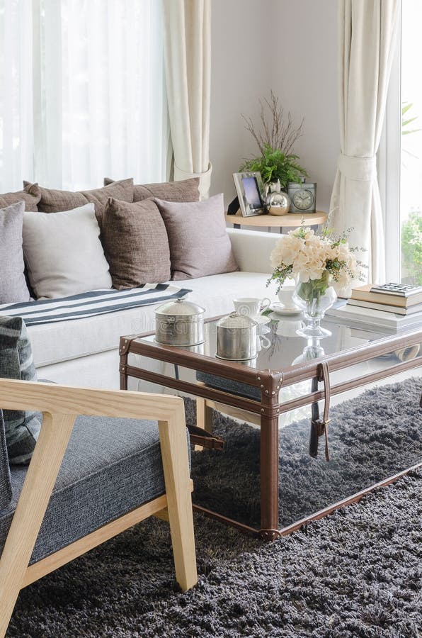 Flower in Glass Vase on Table in Living Room Stock Photo - Image of ...