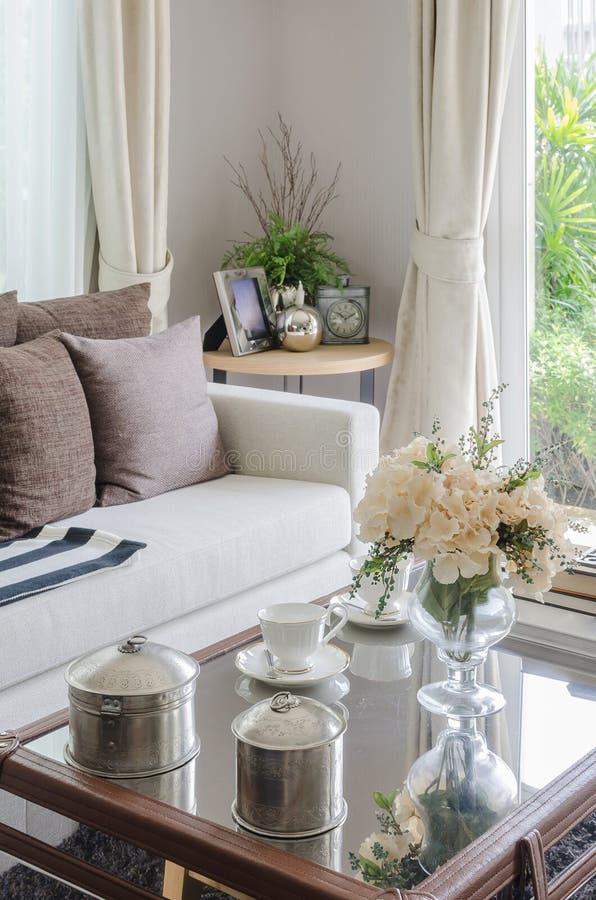 Flower in Glass Vase on Table in Living Room Stock Photo - Image of ...