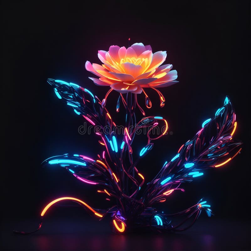 Flower Glowing in Neon Colors Stock Illustration - Illustration of ...
