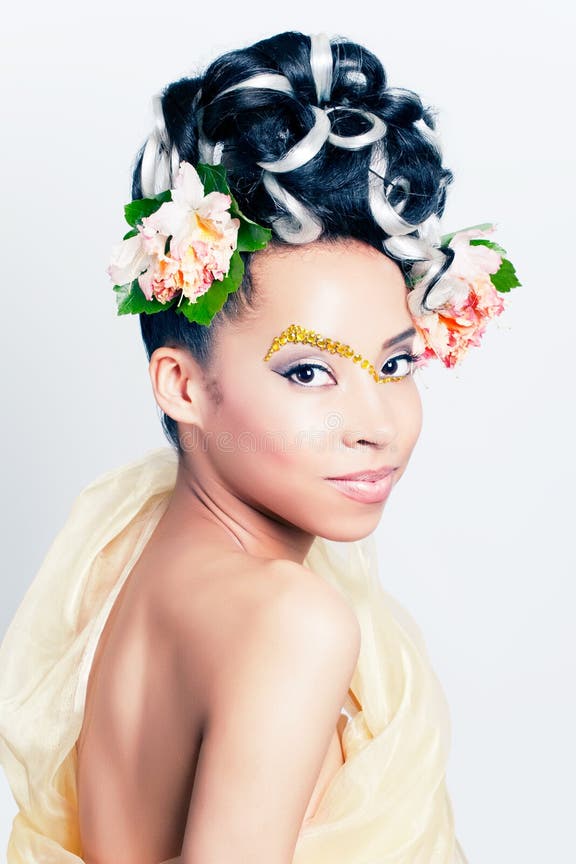 Flower goddess stock photo. Image of bride, black, portrait - 15083416