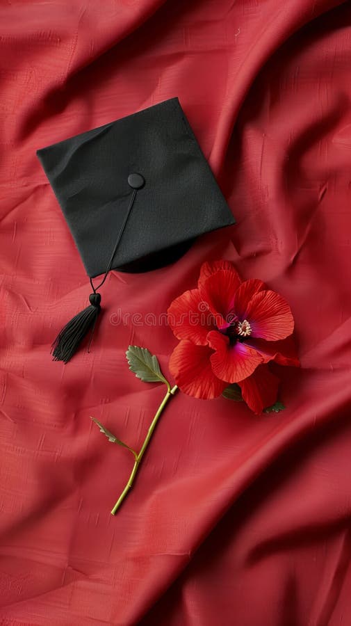 Flower and Graduation Cap on a Draped Cloth Concept Elegance Scholarly ...