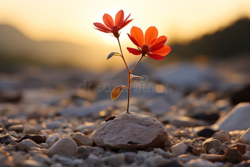 A Flower Growing Out of a Rock in the Middle of a Field Stock Photo ...