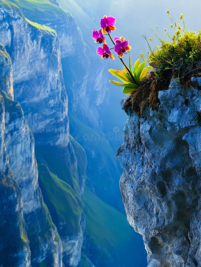 A Flower Growing Out of the Side of a Cliff Stock Photo - Image of ...
