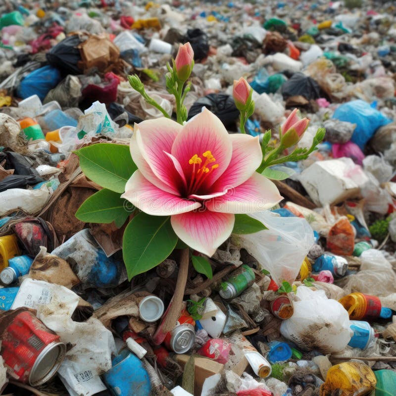 A Flower that Has Blossomed among the Garbage. Stock Photo - Image of ...