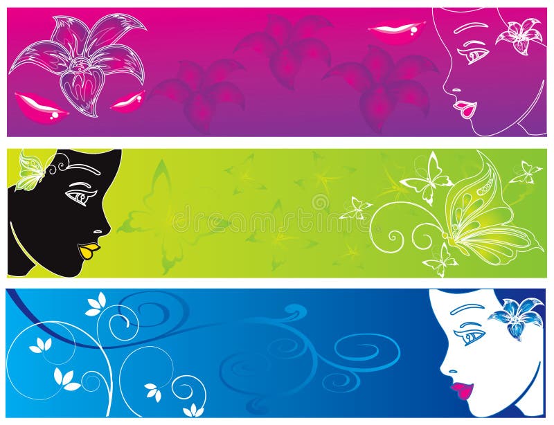 Flower Head Women Color Banner Illustration Vector Stock Illustration ...