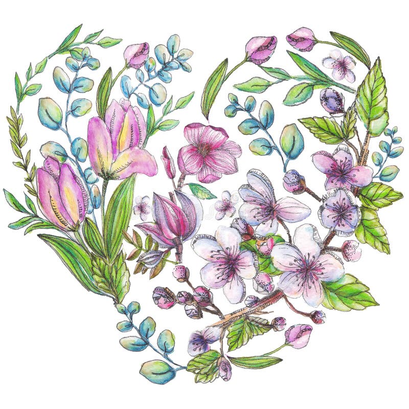 Flower heart for design stock illustration. Illustration of pencil ...