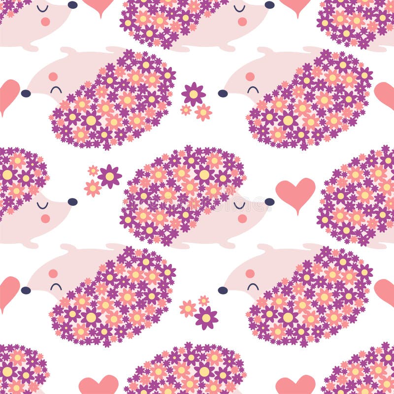 Seamless Childish Floral Pattern with Flowers and Cute Hedgehogs on ... Seamless Childish Floral Pattern with Flowers and Cute Hedgehogs on ...