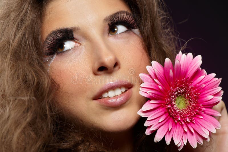 Flower in her hand stock photo. Image of cheerful, face - 15062884
