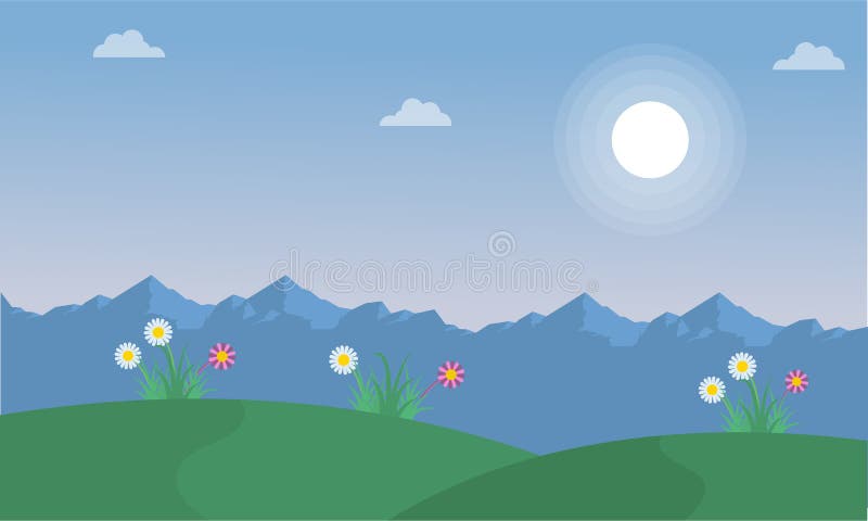 Flower on the Hill Spring Landscape Stock Vector - Illustration of ...