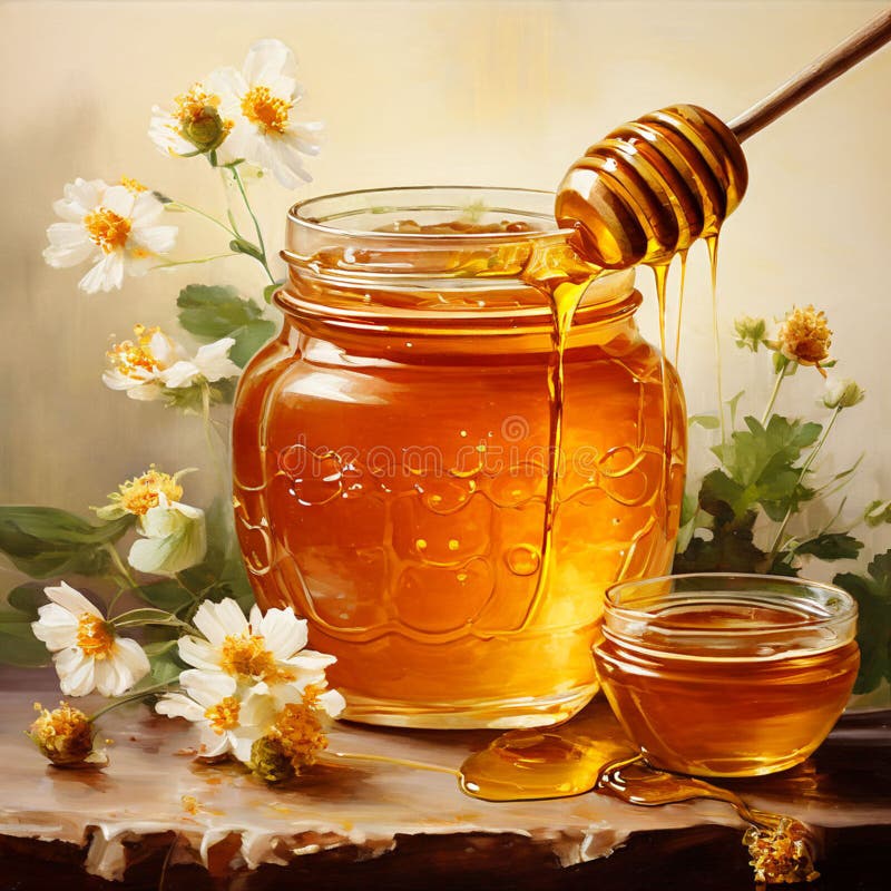 Flower Honey in a Glass Jar Stock Illustration - Illustration of dish ...