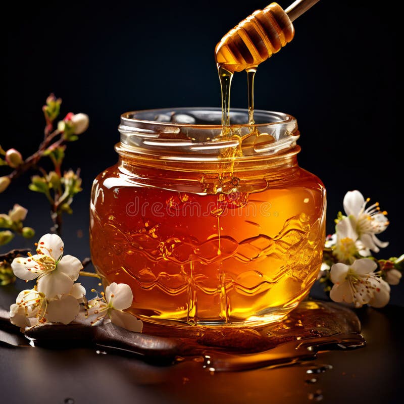 Flower Honey in a Glass Jar Stock Illustration - Illustration of drink ...