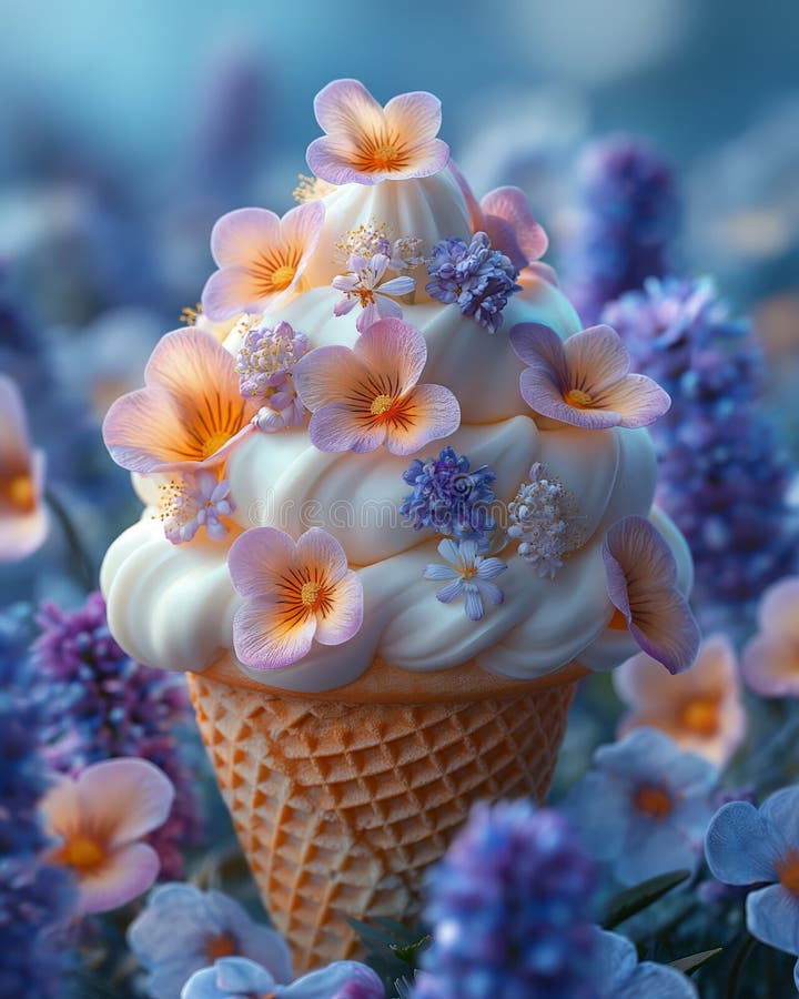 Flower Ice Cream in a Waffle Cup. Stock Photo - Image of cone, cool ...