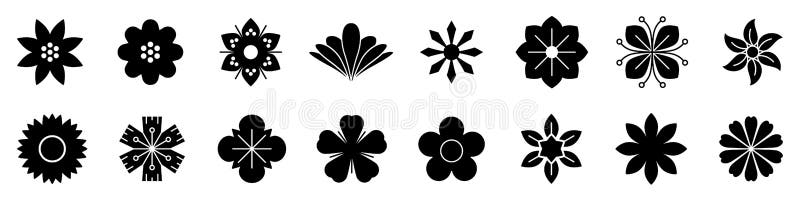 Flower Icon. Black Flower Icons. Vector Icons of Different Flowers ...