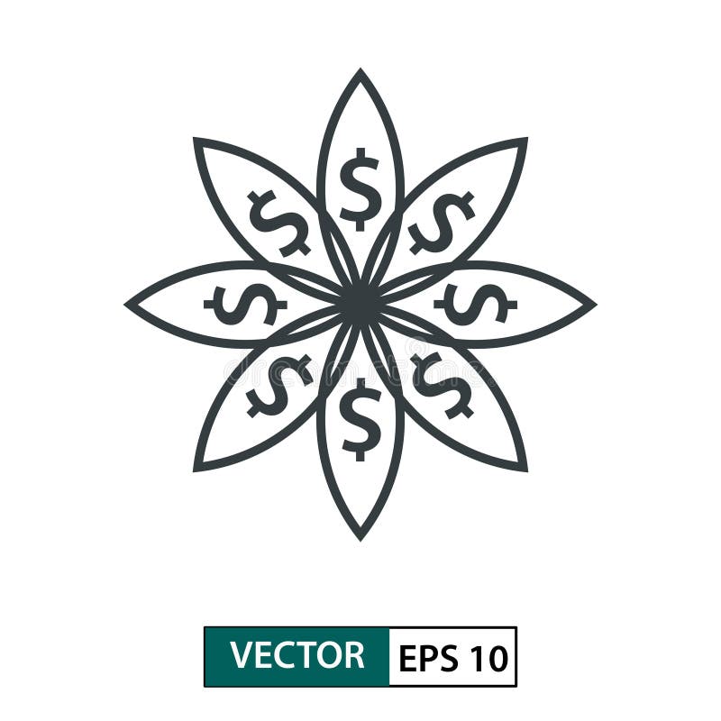 Flower Icon with Dollar Symbol. Line Style. Isolated on White. Vector ...