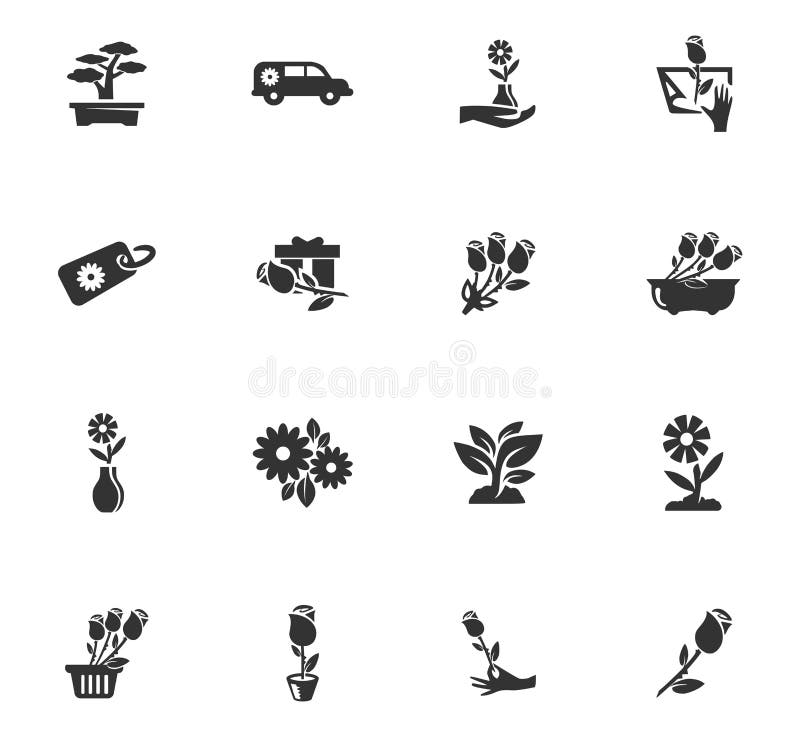 Flower icon set stock illustration. Illustration of icon - 89128929