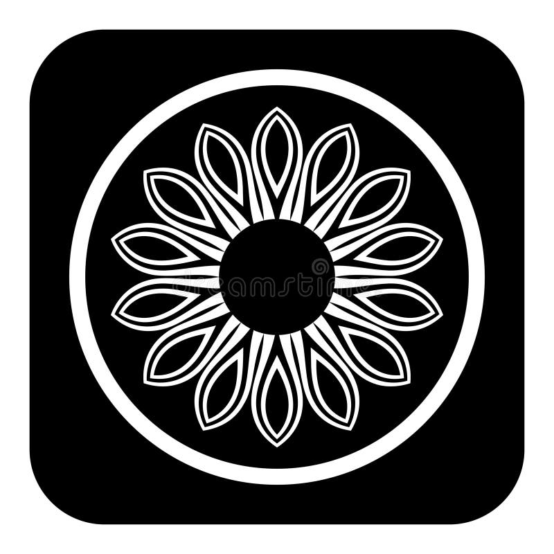 Flower Icon. White Round Design Element on Square Black Background ...