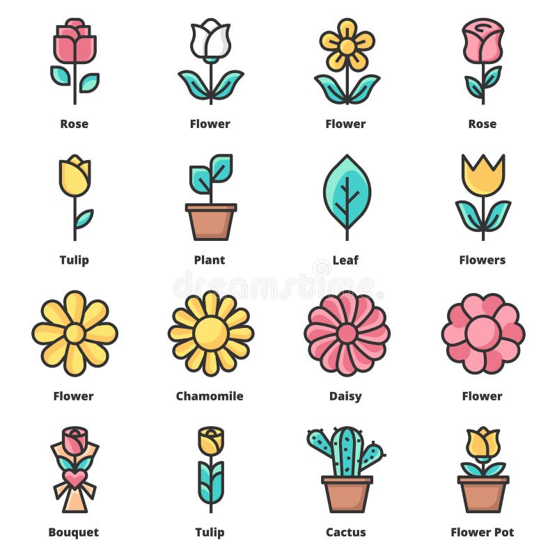 Flower Icons Color Vector Illustrator Stock Vector - Illustration of ...