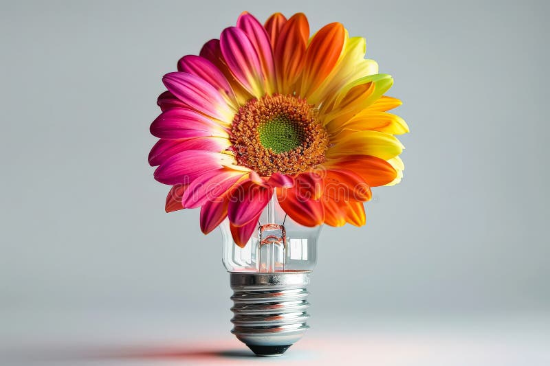 A Flower is Inside a Light Bulb Stock Image - Image of background ...