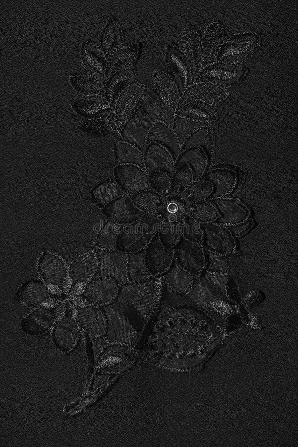 Flower Lace Pattern on Black Fabric. Stock Image - Image of embroidery, flowers: 44556301